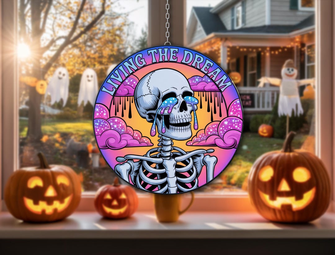 Psychedelic Skeleton Suncatcher | Living the Dream Skull Window Decor ...
