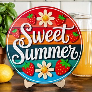 Summer Door Hanger Sweet Summer Sign With Strawberries and Daisies ...