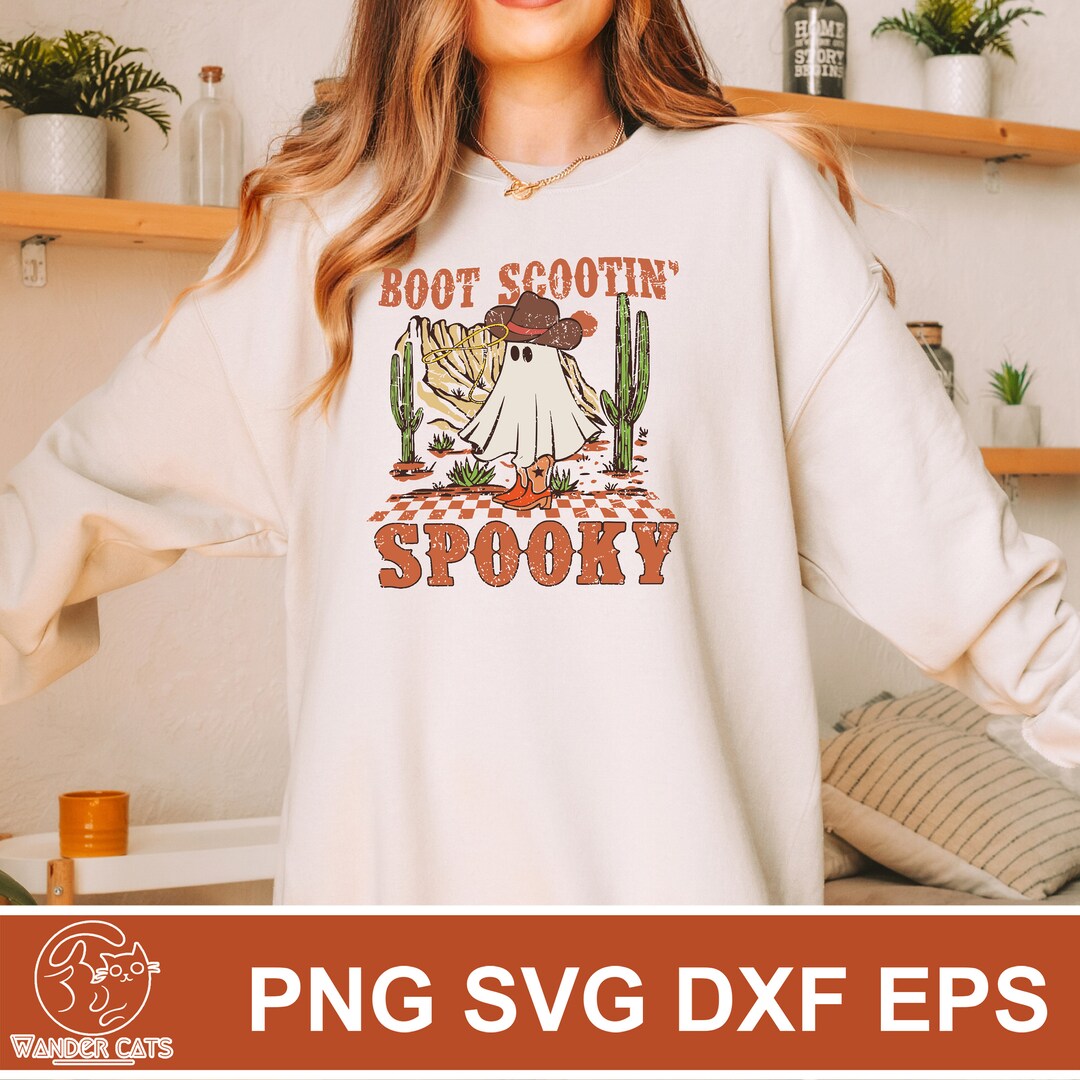 Boot Scootin Spooky Svg Retro Halloween Svg Cowboy Ghost - Etsy