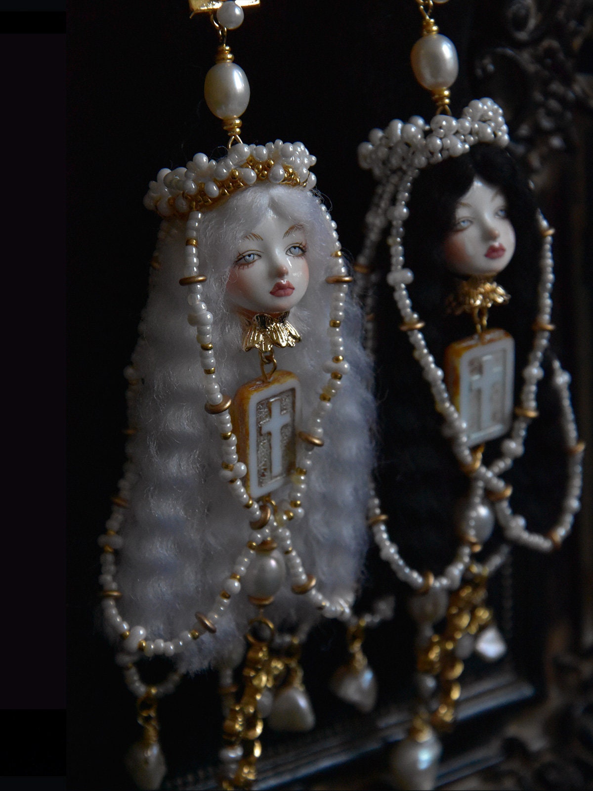 Salome Retro Baroque Style Doll Earrings, Handmade Oddities Art Doll ...