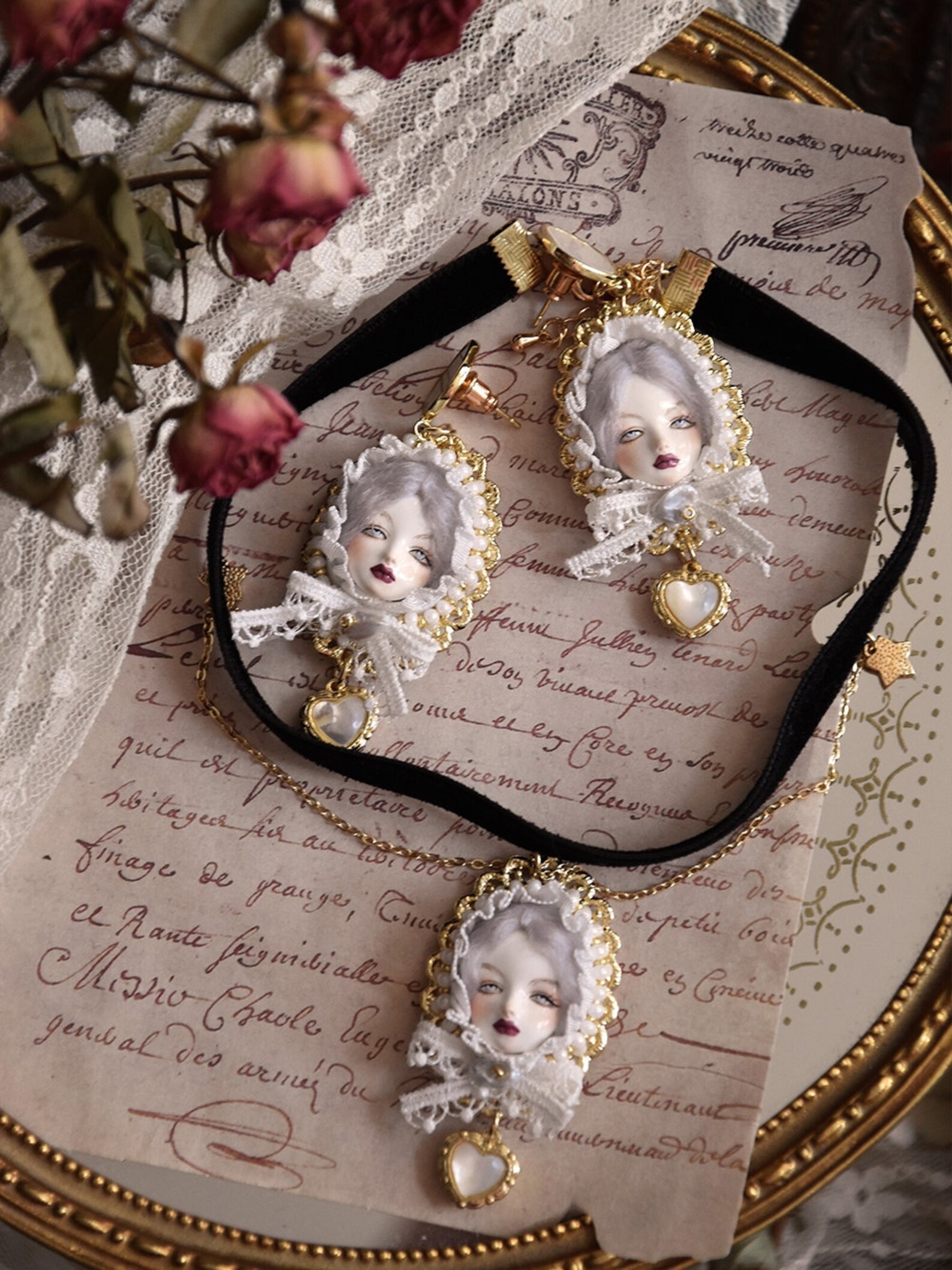 Momo Retro Art Doll Necklace, Handmade Dolls Earrings, Gothic Jewelry ...