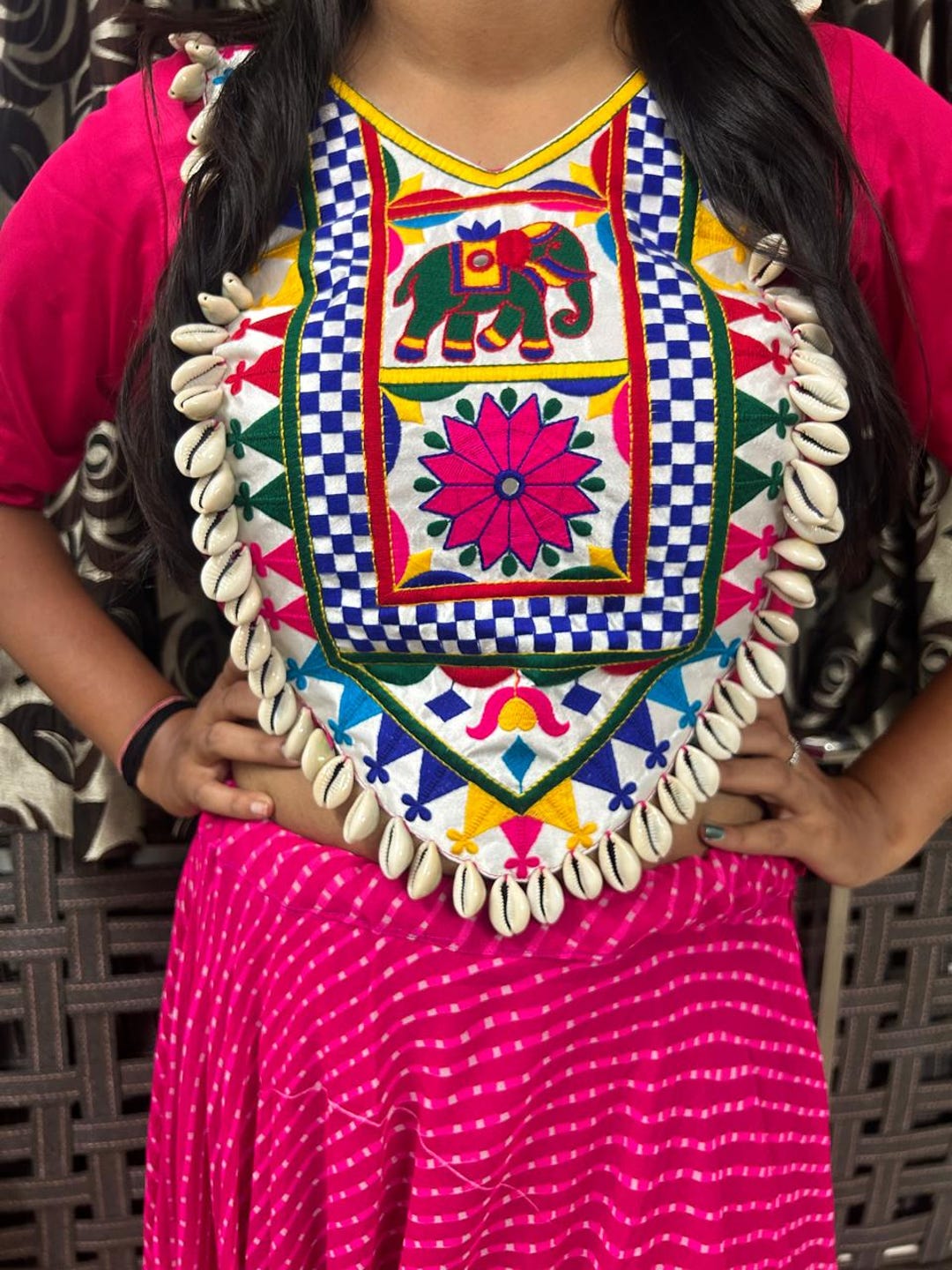Handmade Khadi Cotton Crop Top: Gujarati Embroidered Blouse With Shells ...