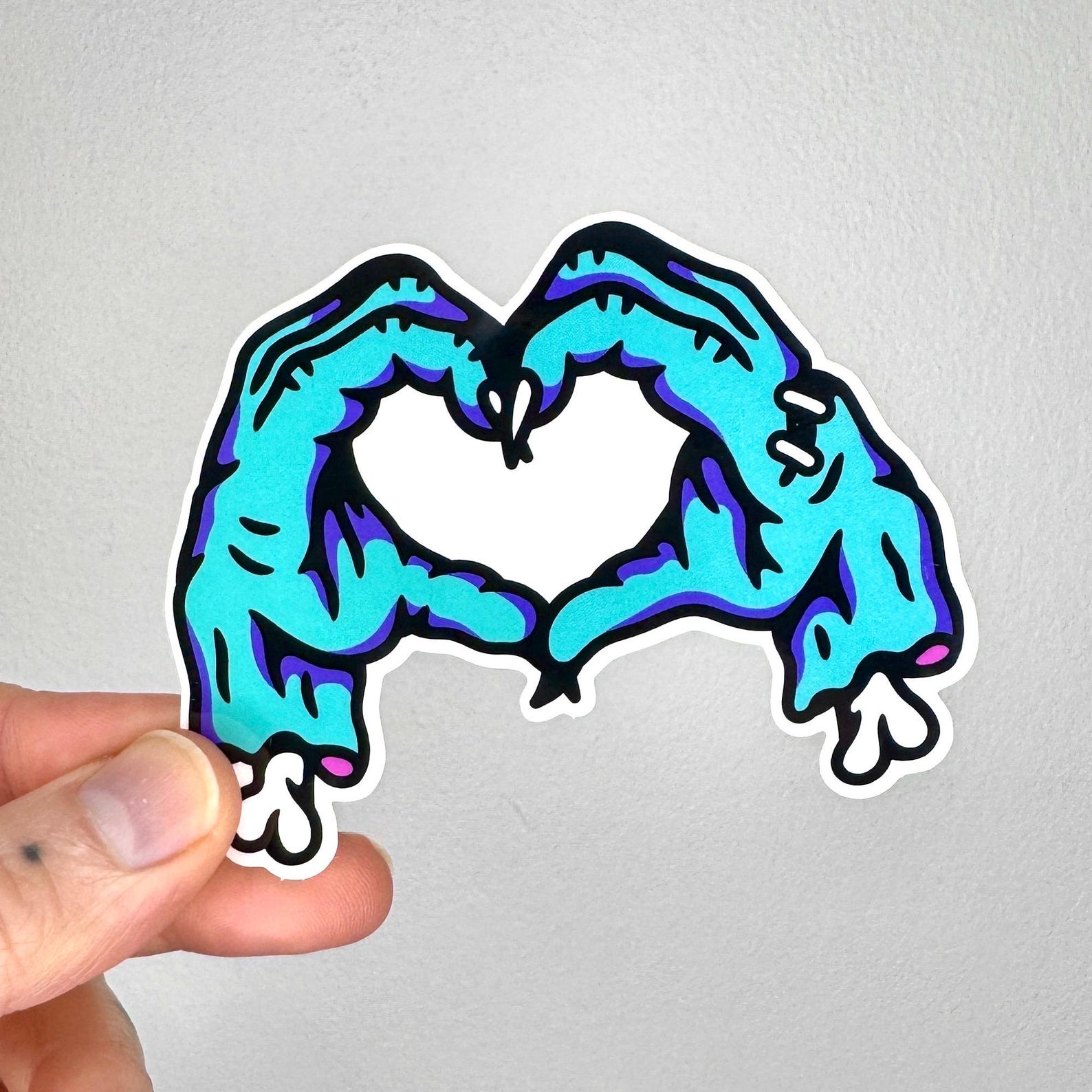 Zombie Heart Hands | Traditional Tattoo Style Holographic Vinyl Sticker ...