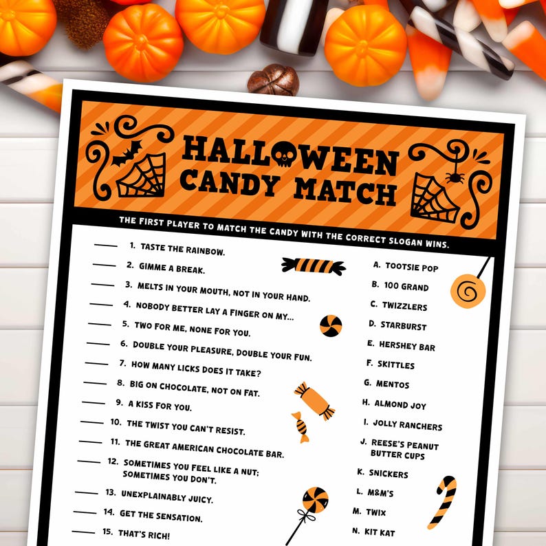 Halloween Candy Match Game, Printable Halloween Party Activity for Kids ...
