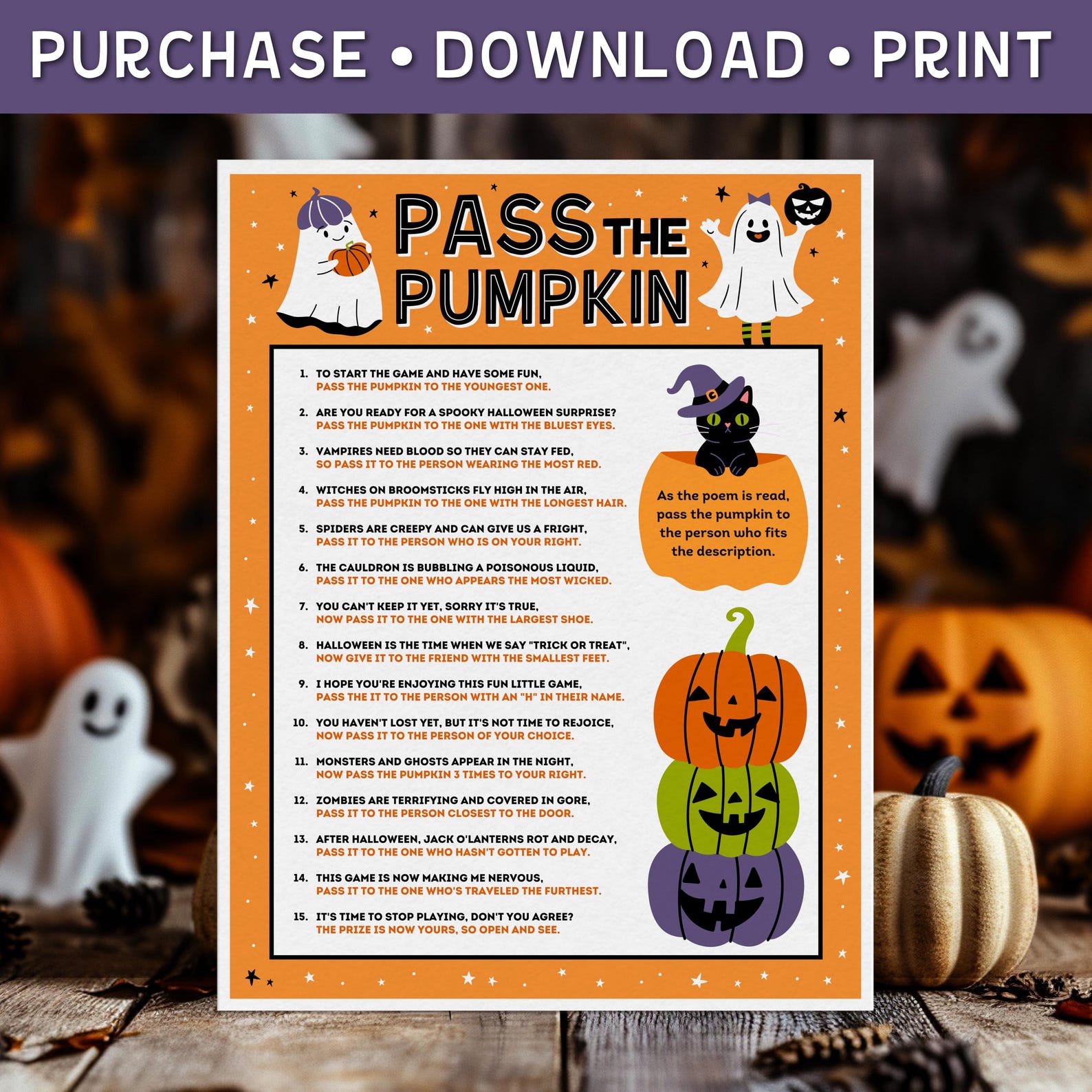 Halloween Pass the Pumpkin Game Printable, Pass the Present, Halloween ...