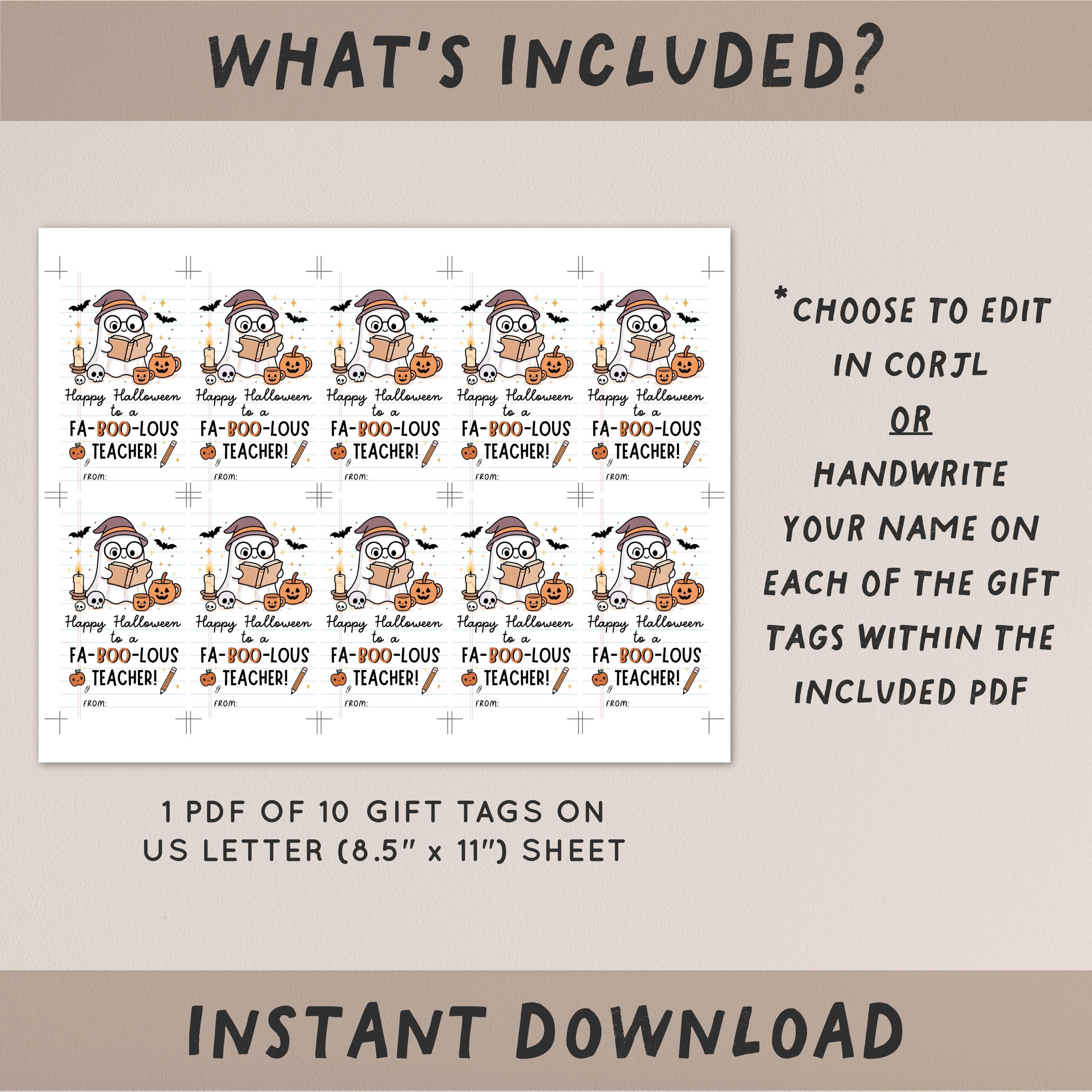 Halloween Teacher Gift Tag Printable, Faboolous Teacher Staff ...