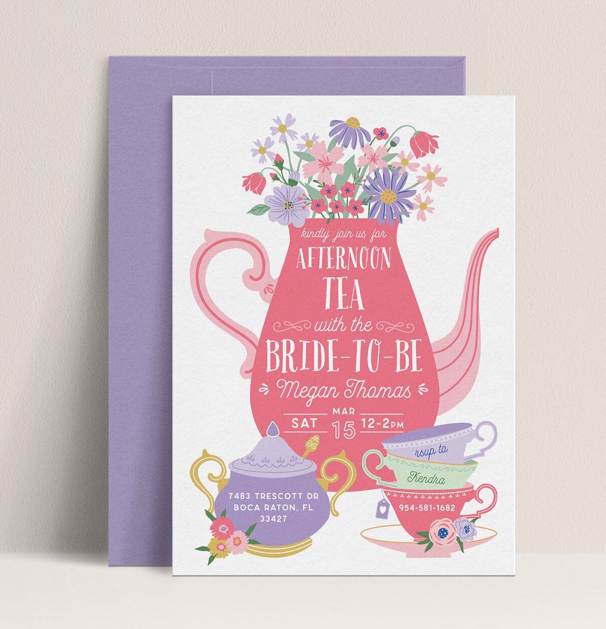 Editable Tea Party Bridal Shower Invitation Template, Floral High Tea ...