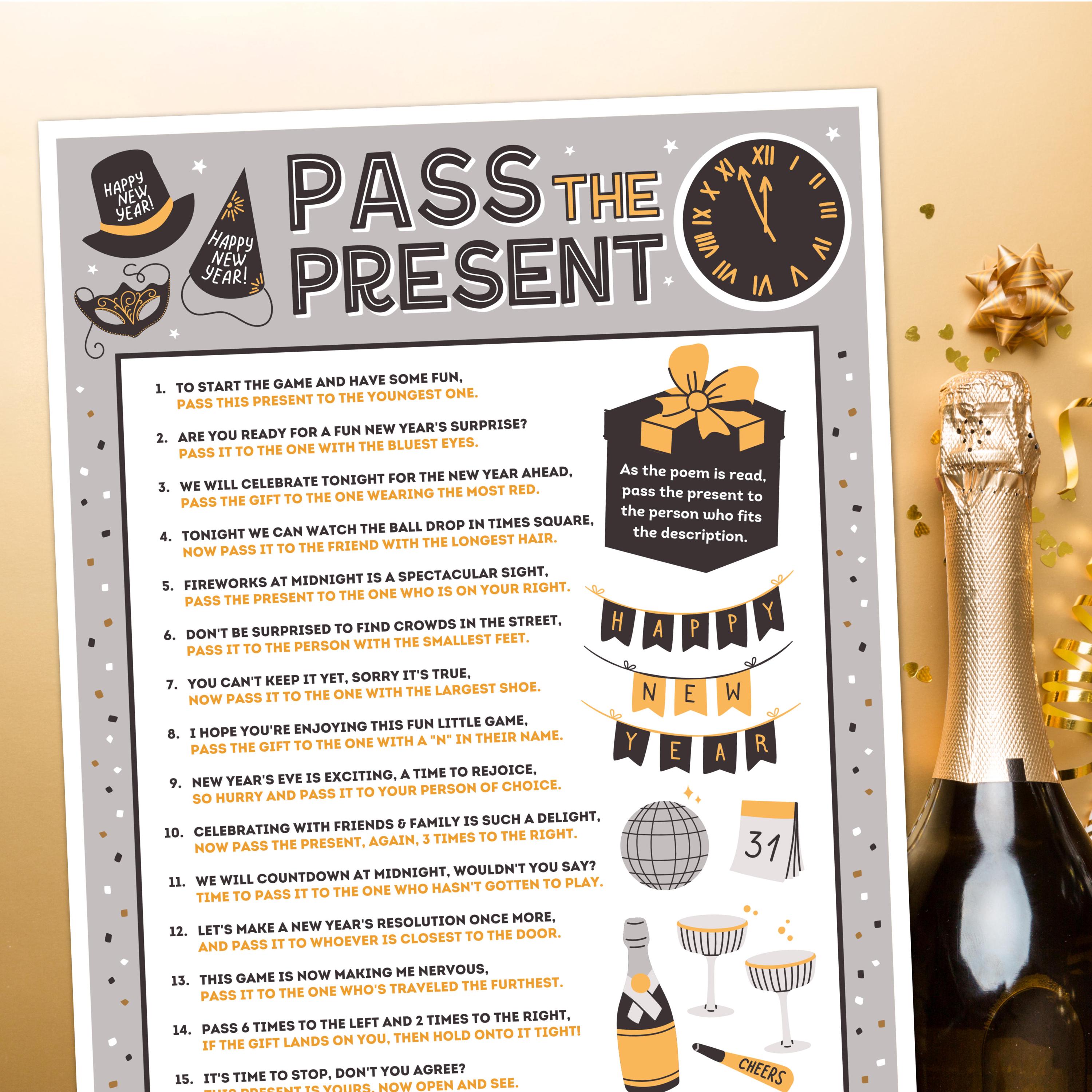 New Years Pass the Present Game | Pass the Gift Printable | New Year's ...