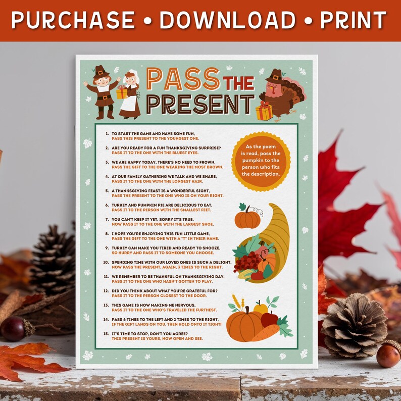 Thanksgiving Pass the Present Game, Pass the Gift Printable ...