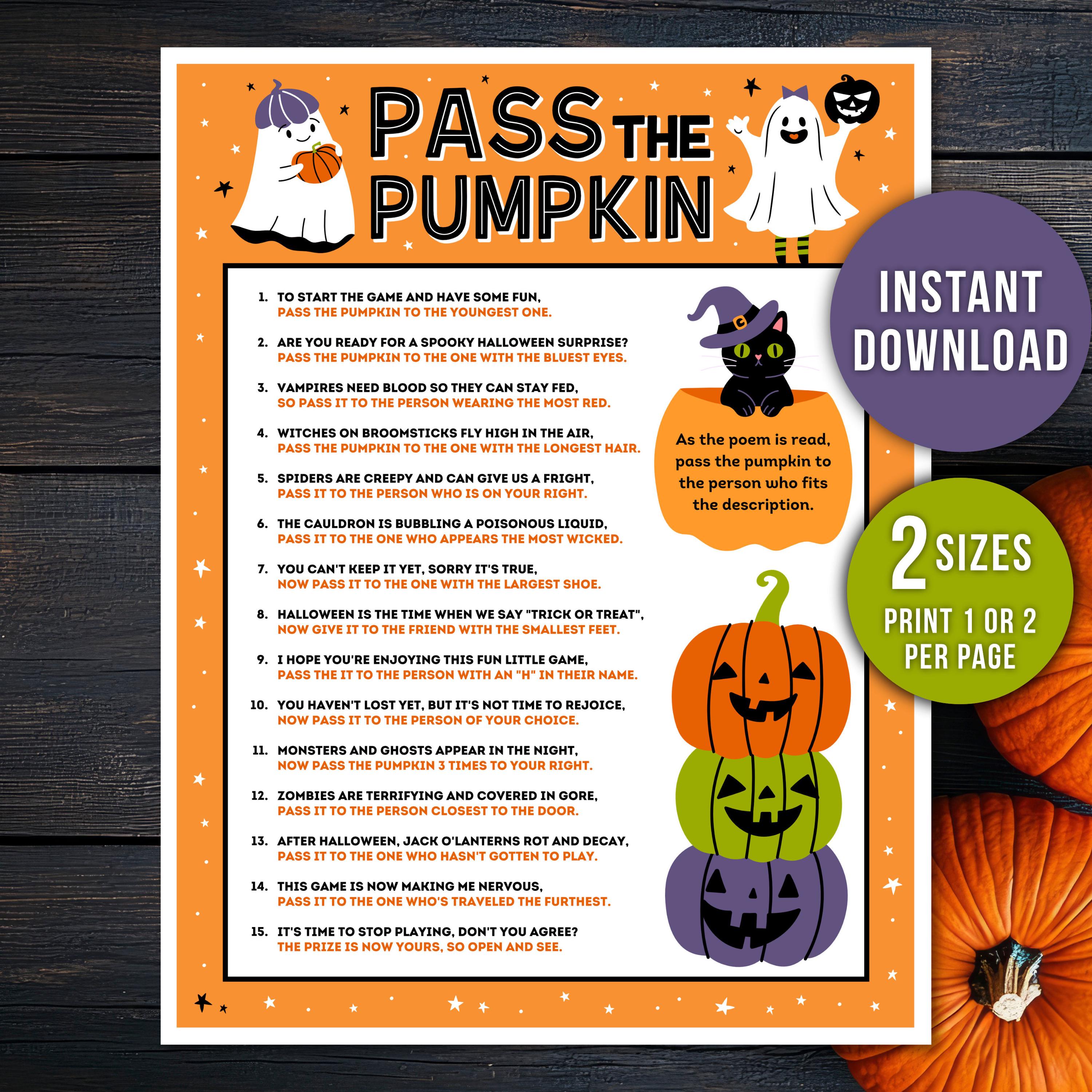 Halloween Pass the Pumpkin Game Printable, Pass the Present, Halloween ...