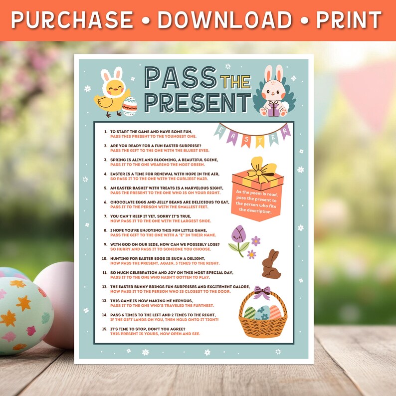 Easter Pass the Present Game, Pass the Prize Printable, Easter Party ...