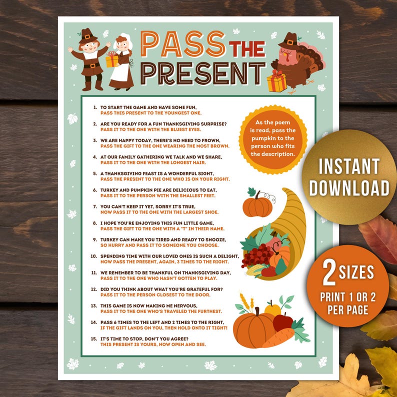 Thanksgiving Pass the Present Game, Pass the Gift Printable ...