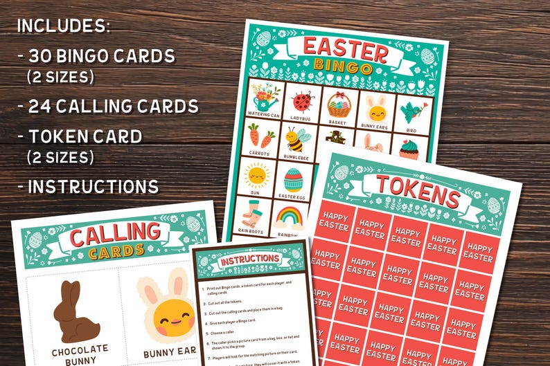 Easter Bingo Set, 30 Easter Bingo Cards, Kids Adults Holiday Party Game ...