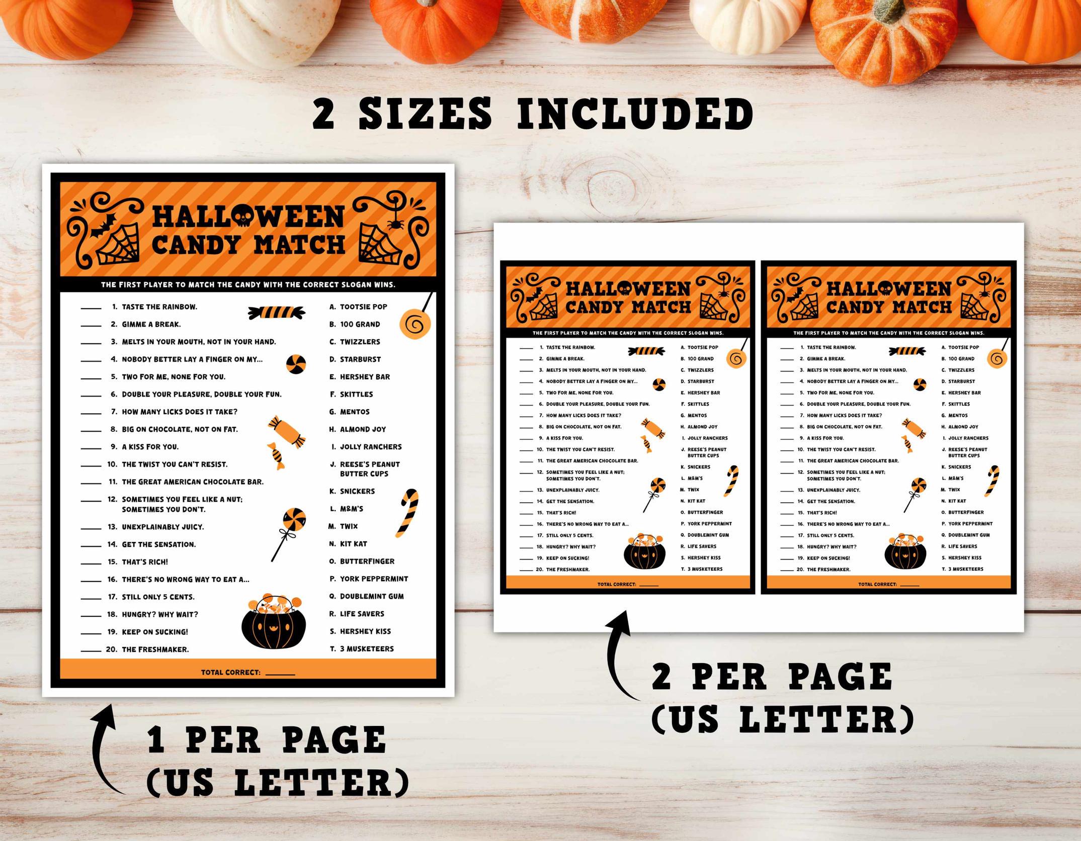 Halloween Candy Match Game, Printable Halloween Party Activity for Kids ...