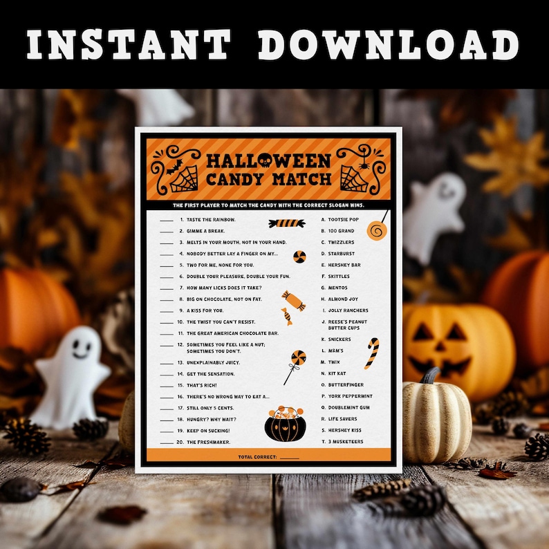 Halloween Candy Match Game, Printable Halloween Party Activity for Kids ...