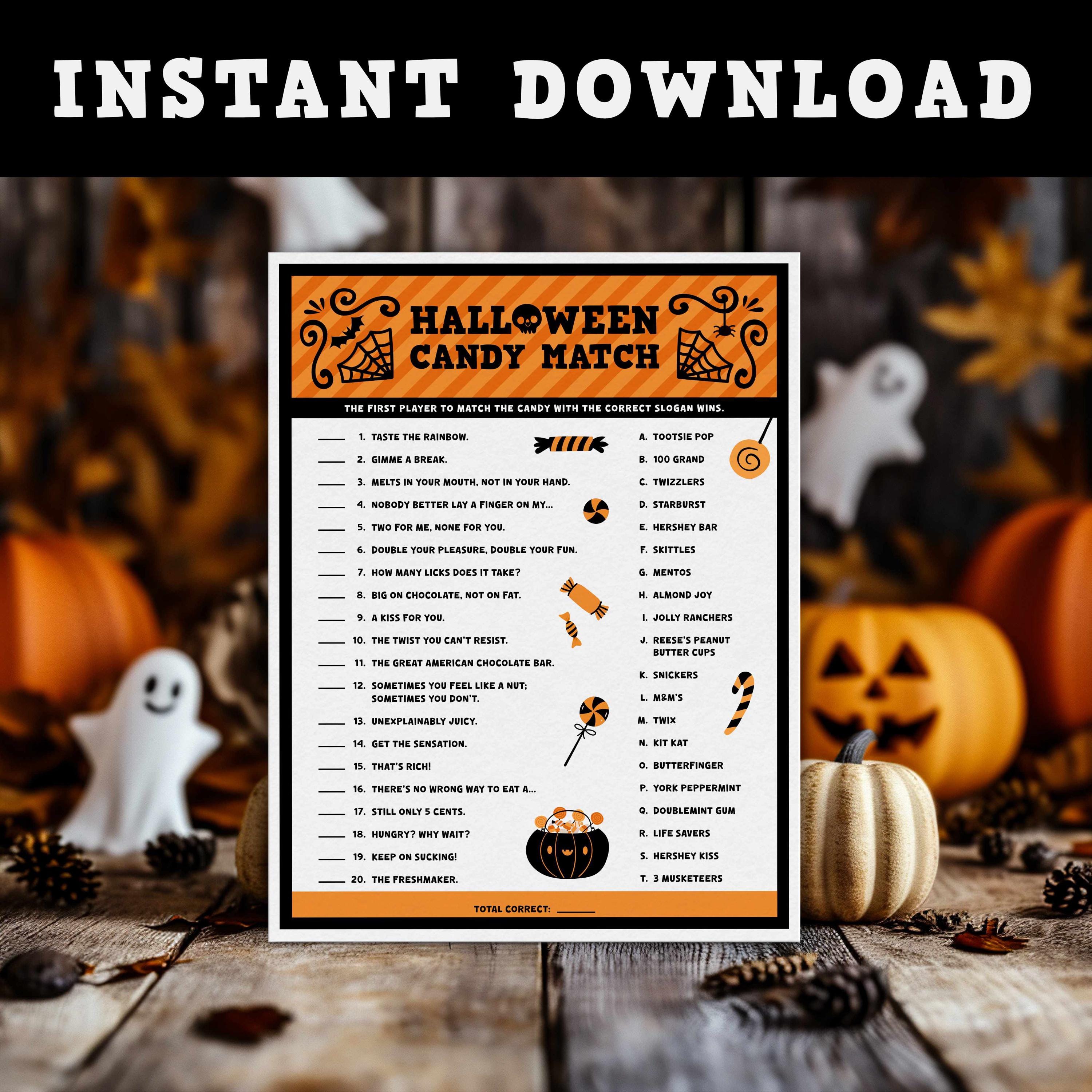 Halloween Candy Match Game, Printable Halloween Party Activity for Kids ...