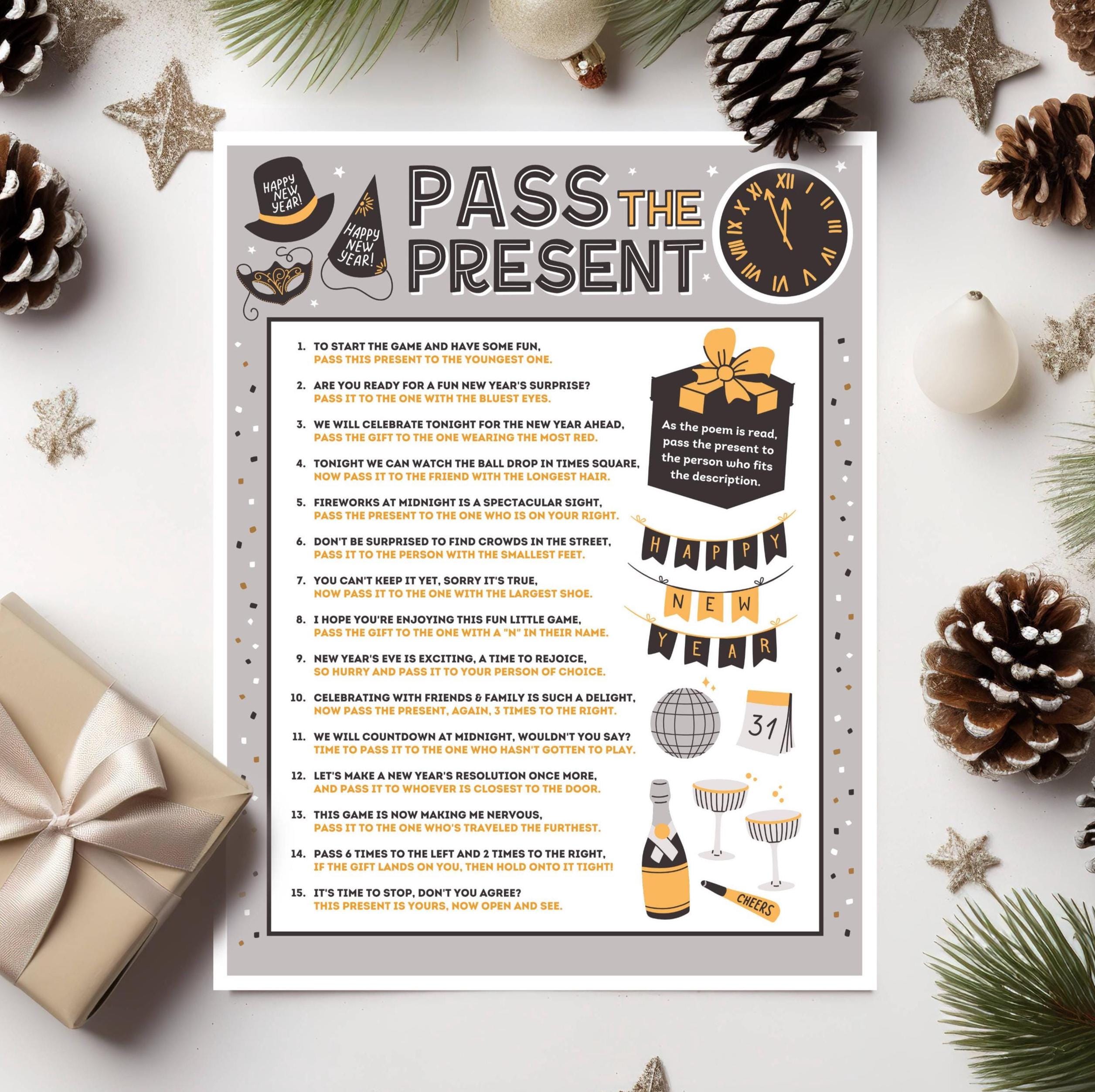 New Years Pass the Present Game | Pass the Gift Printable | New Year's ...