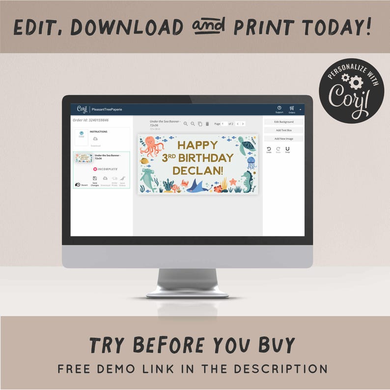 Editable Nautical Under the Sea Birthday Baby Shower Banner Template ...