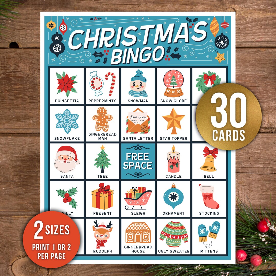 Christmas Bingo Set, 30 Christmas Bingo Cards, Kids Adults Holiday ...