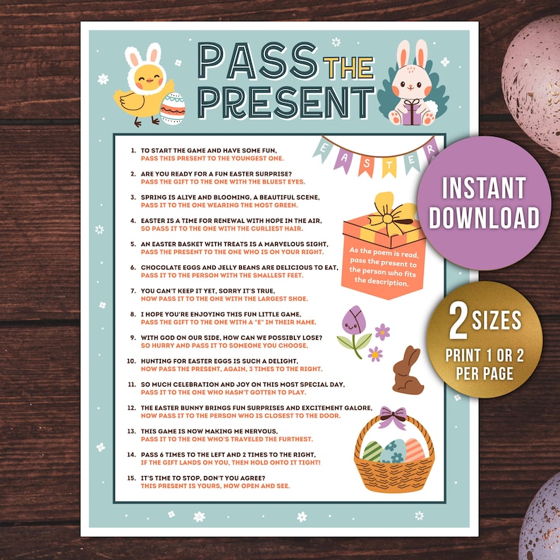 Easter Pass the Present Game, Pass the Prize Printable, Easter Party ...