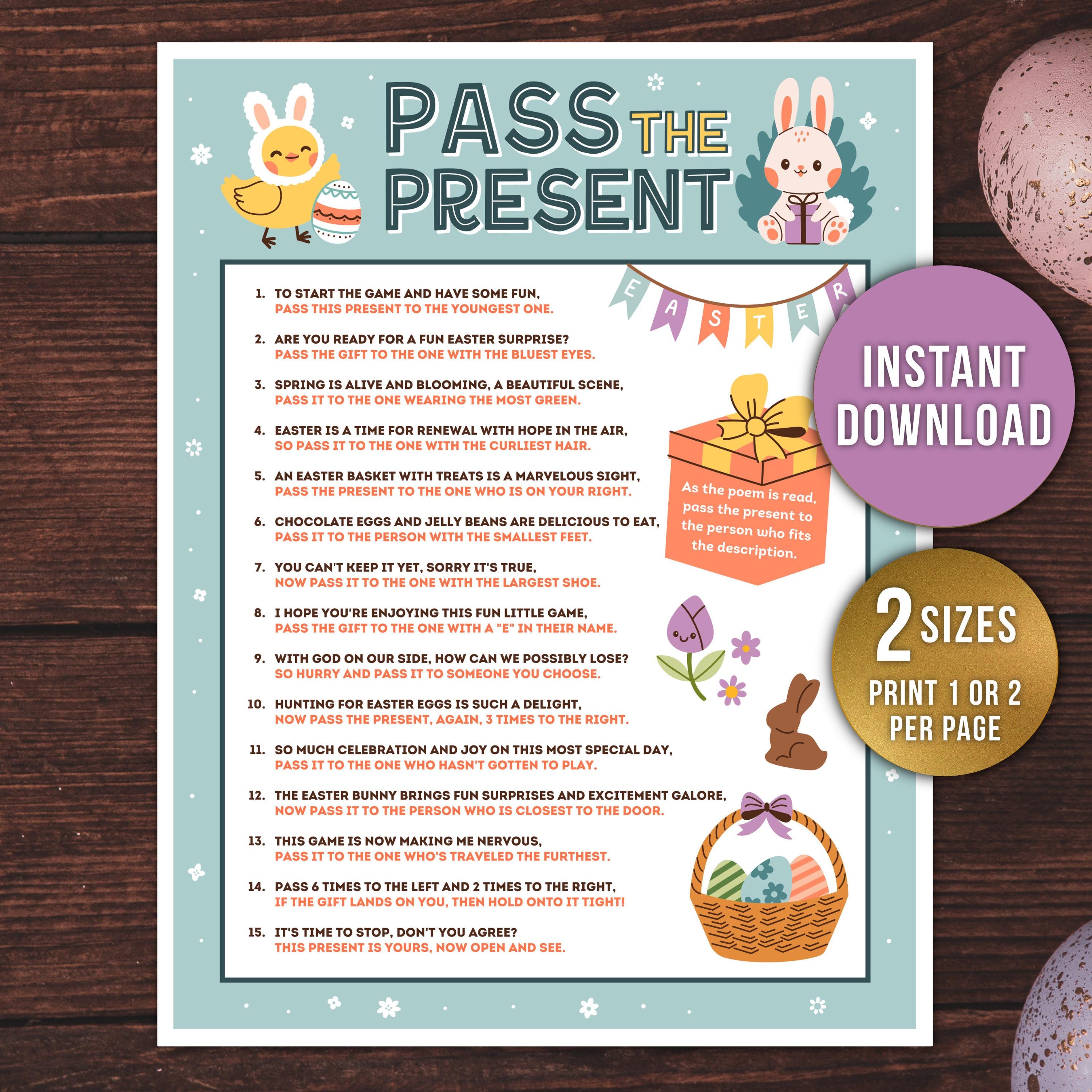 Easter Pass the Present Game, Pass the Prize Printable, Easter Party ...