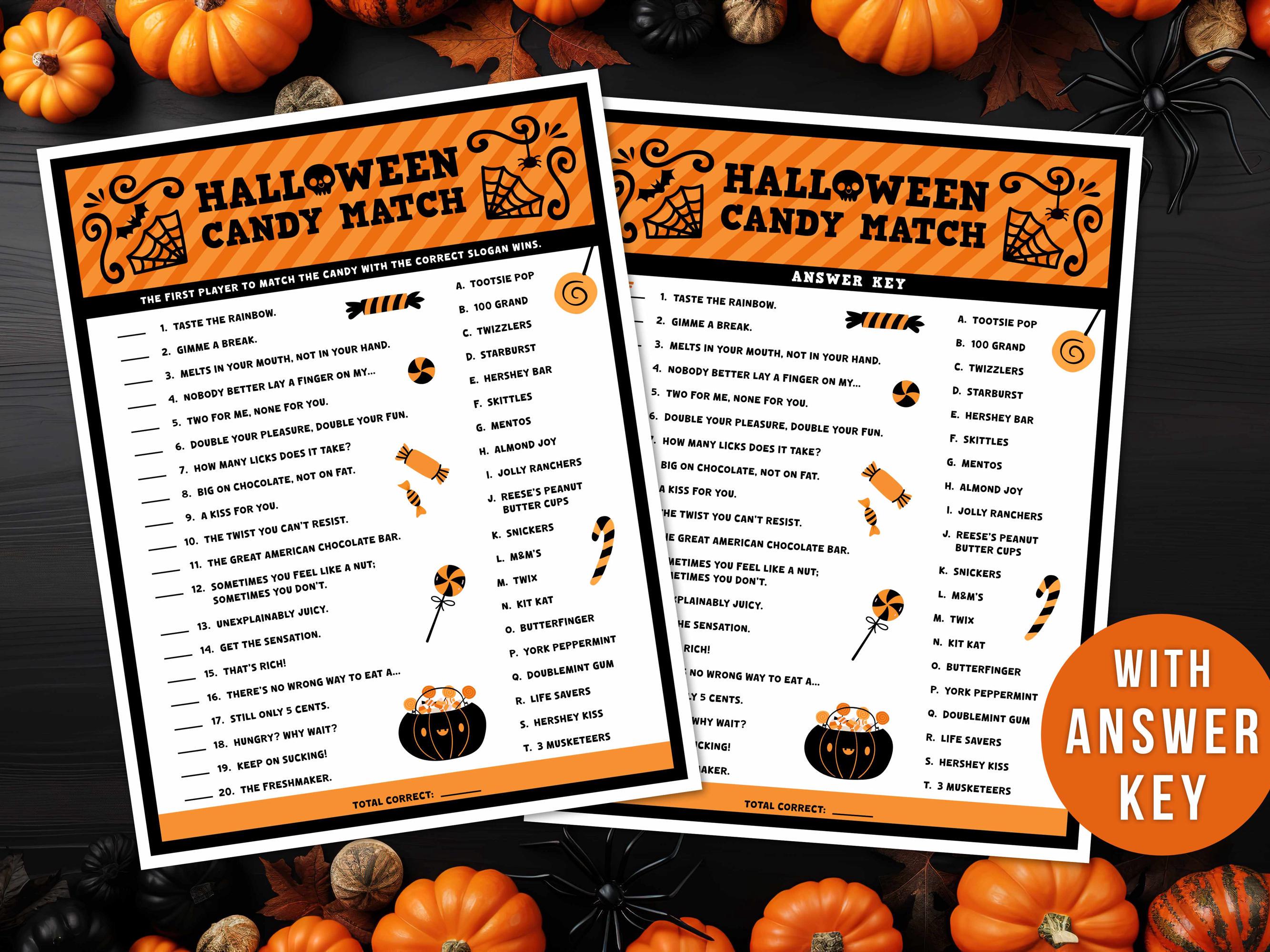 Halloween Candy Match Game, Printable Halloween Party Activity for Kids ...
