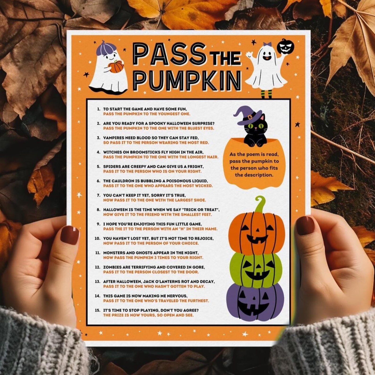 Halloween Pass the Pumpkin Game Printable, Pass the Present, Halloween ...