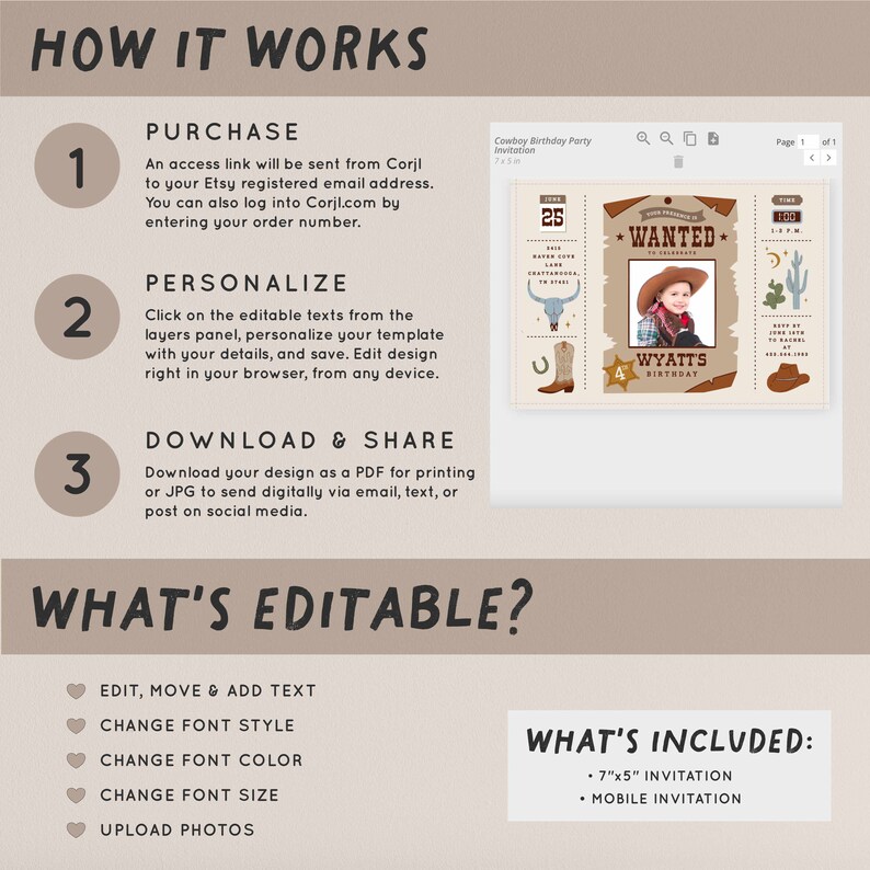 Editable Cowboy Cowgirl Birthday Invitation Template Boho Wild West ...