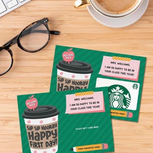 Editable First Day of School Gift Card Holder Sip Sip Hooray Happy 1st ...