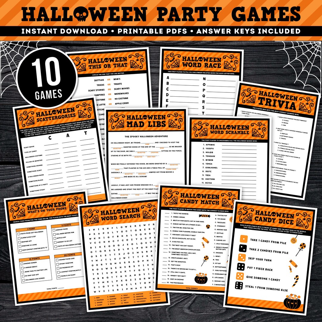 Printable Halloween Party Games, 10 Game Bundle Set, Halloween Games ...