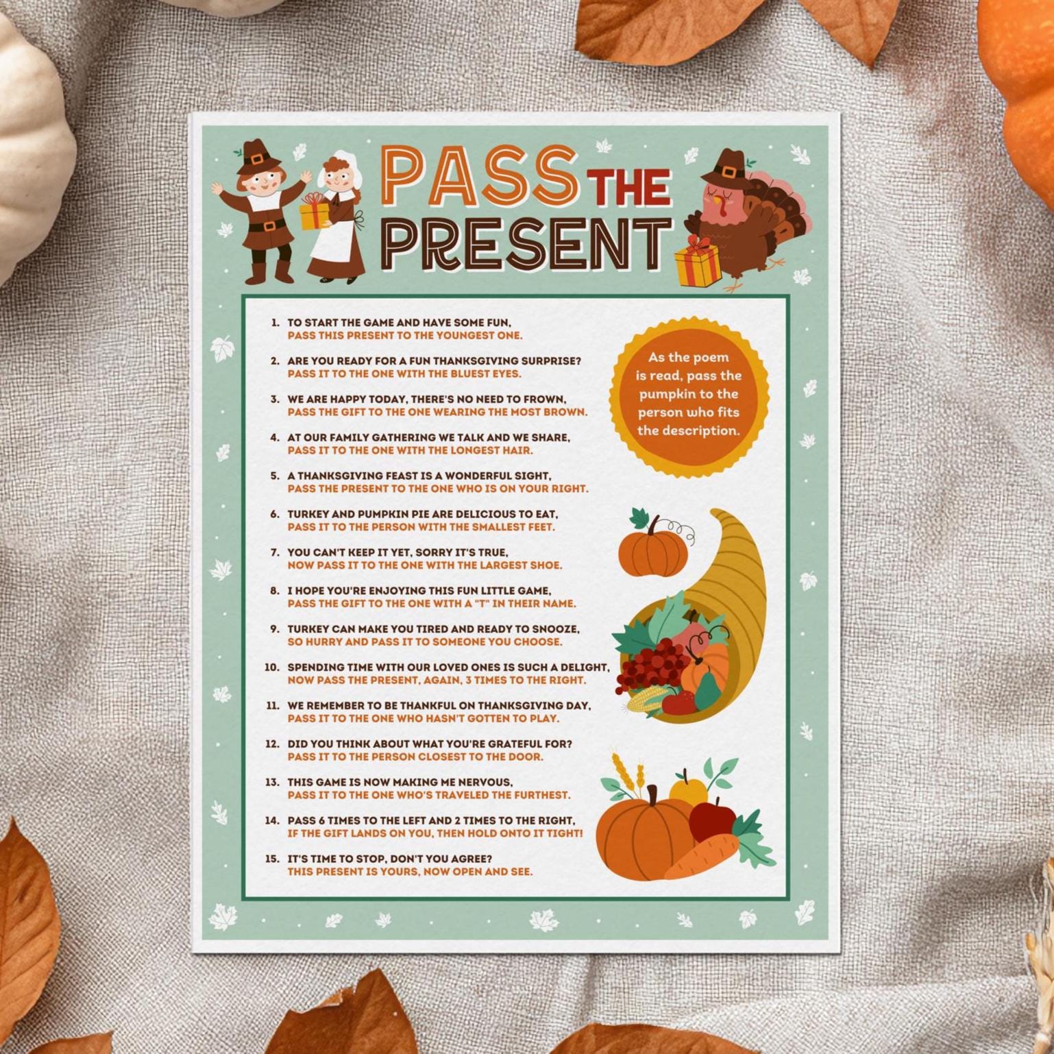 Thanksgiving Pass the Present Game, Pass the Gift Printable ...