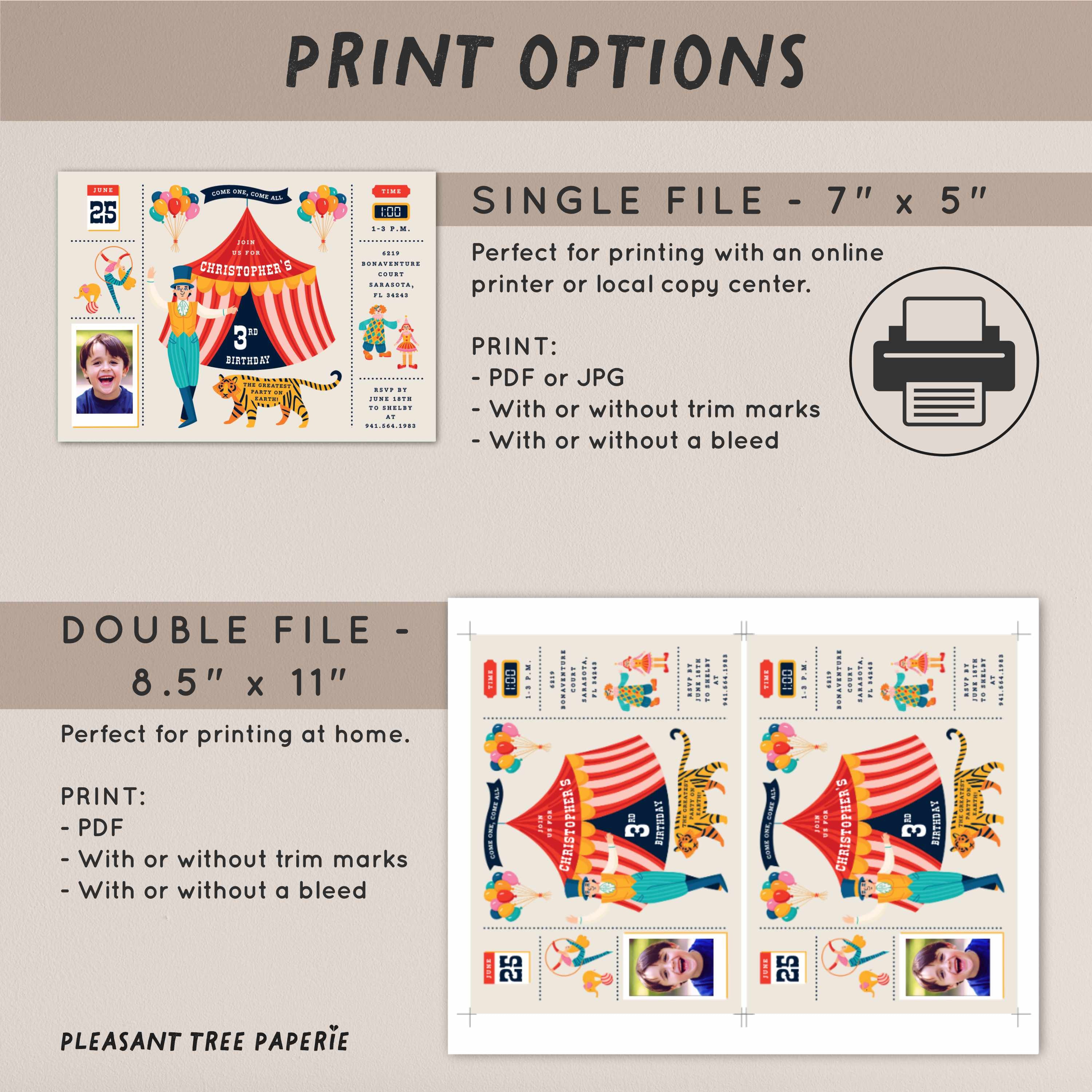 Editable Retro Circus Birthday Invitation Template With Photo Come One ...