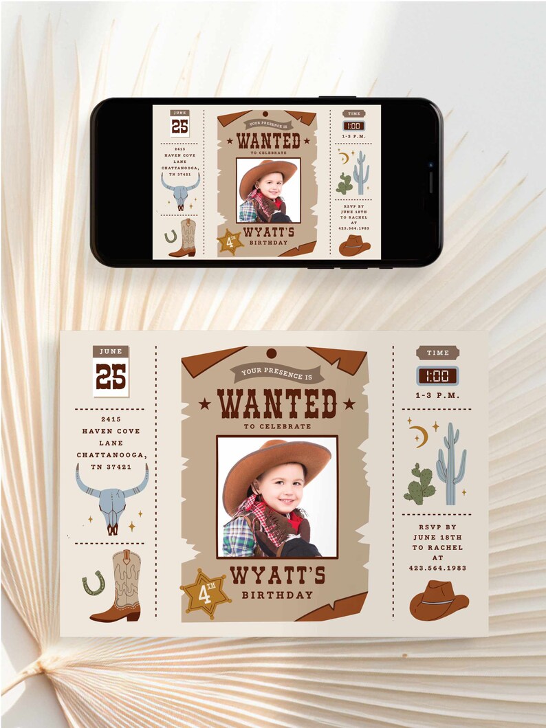 Editable Cowboy Cowgirl Birthday Invitation Template Boho Wild West ...