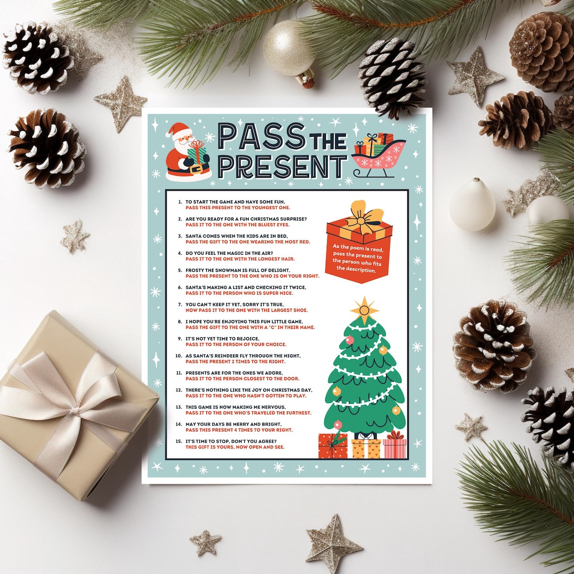 Christmas Pass the Present Game Printable, Pass the Gift, Christmas ...
