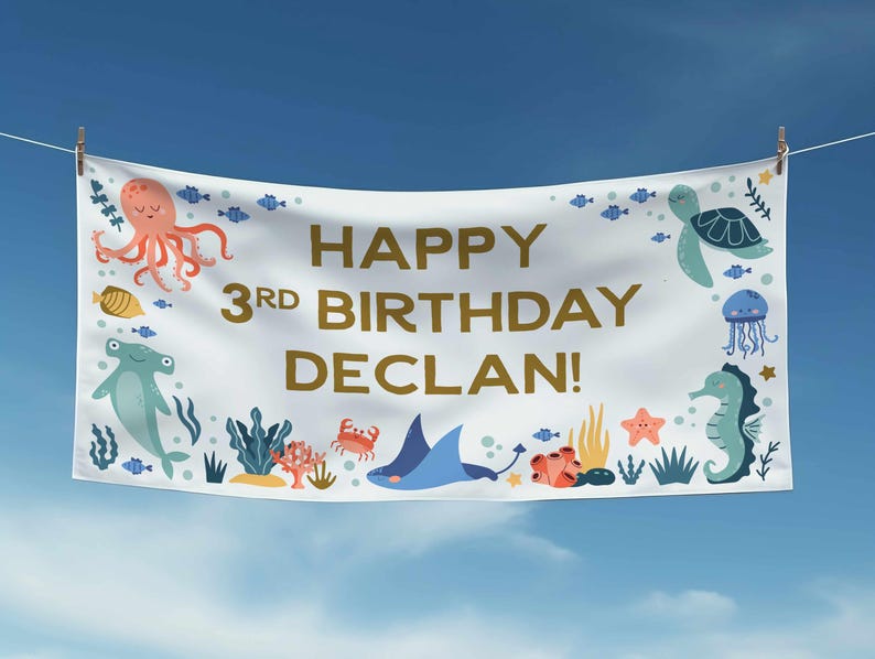 Editable Nautical Under the Sea Birthday Baby Shower Banner Template ...