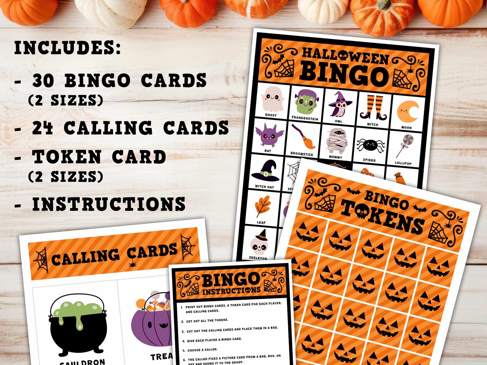 Halloween Bingo Set, 30 Halloween Bingo Cards, Kids Halloween Party ...