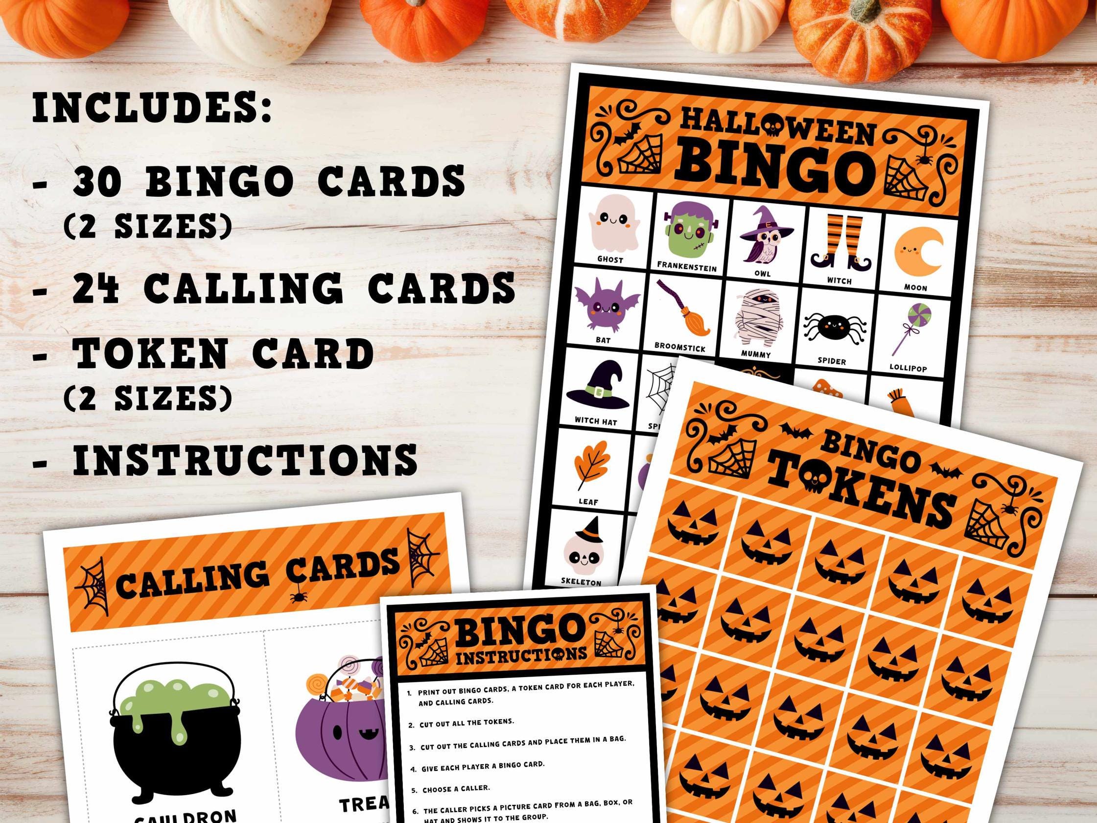Halloween Bingo Set, 30 Halloween Bingo Cards, Kids Halloween Party ...