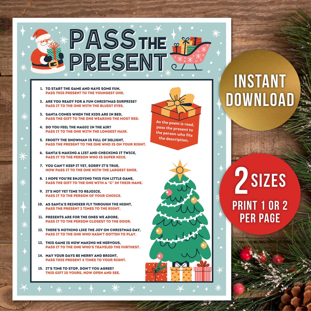 Christmas Pass the Present Game Printable, Pass the Gift, Christmas ...