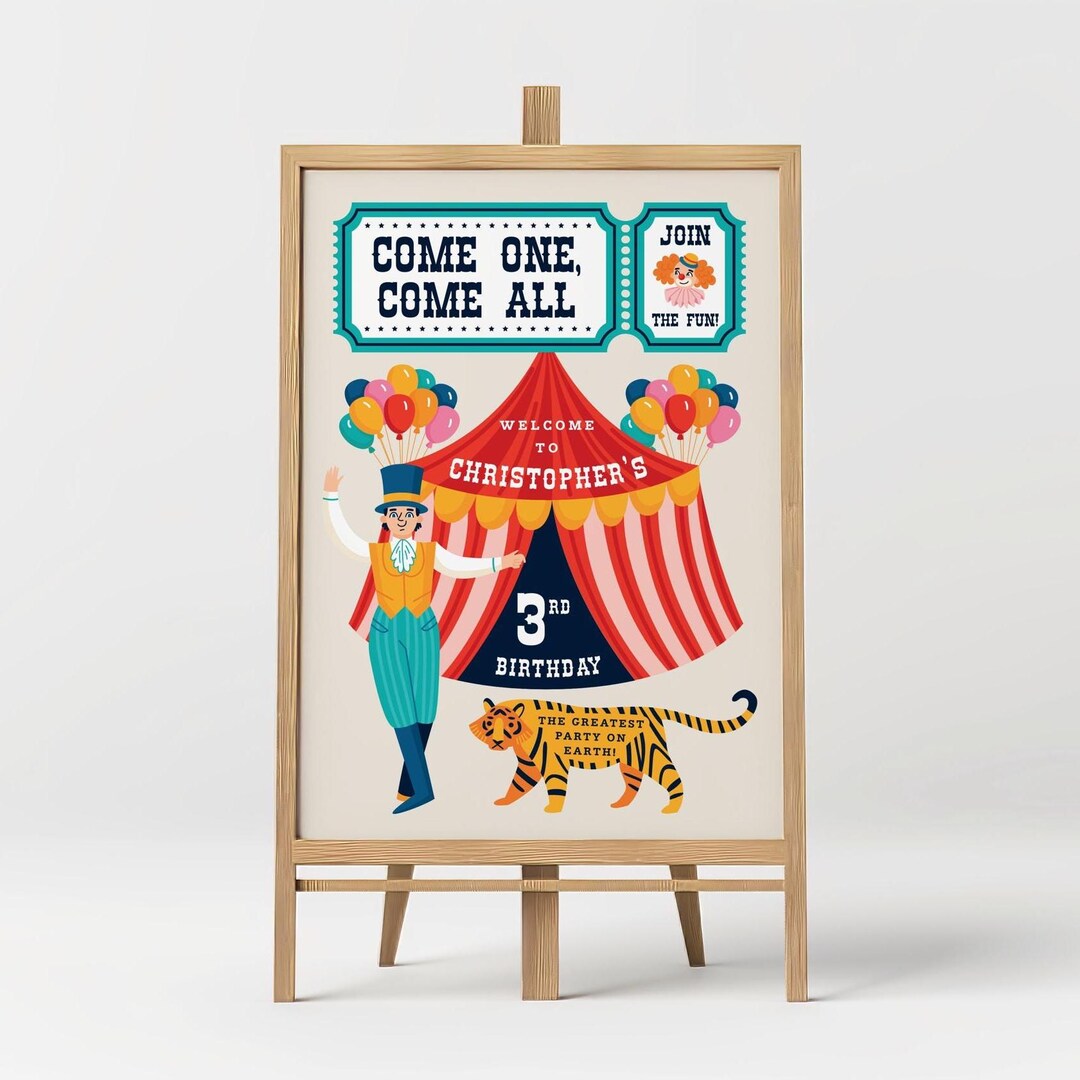 Editable Circus Birthday Welcome Sign, Carnival Party Welcome Board ...