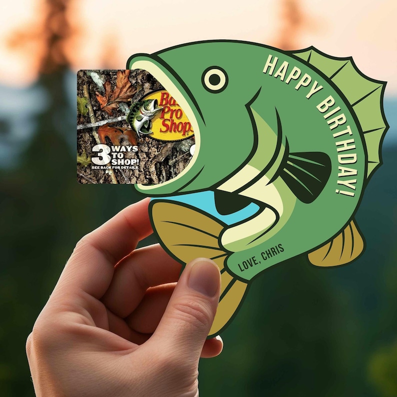 Editable Bass Fish Gift Card Holder Printable Template Birthday Present ...