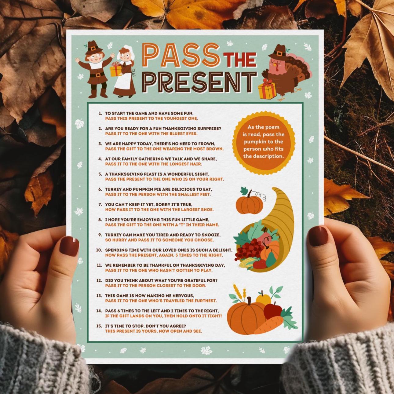 Thanksgiving Pass the Present Game, Pass the Gift Printable ...