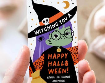 Printable Witching You a Happy Halloween Gift Tag, Spooky Treat Bag Tag ...
