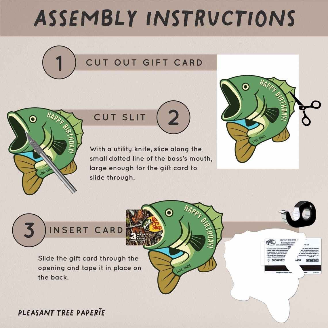 Editable Bass Fish Gift Card Holder Printable Template Birthday Present ...