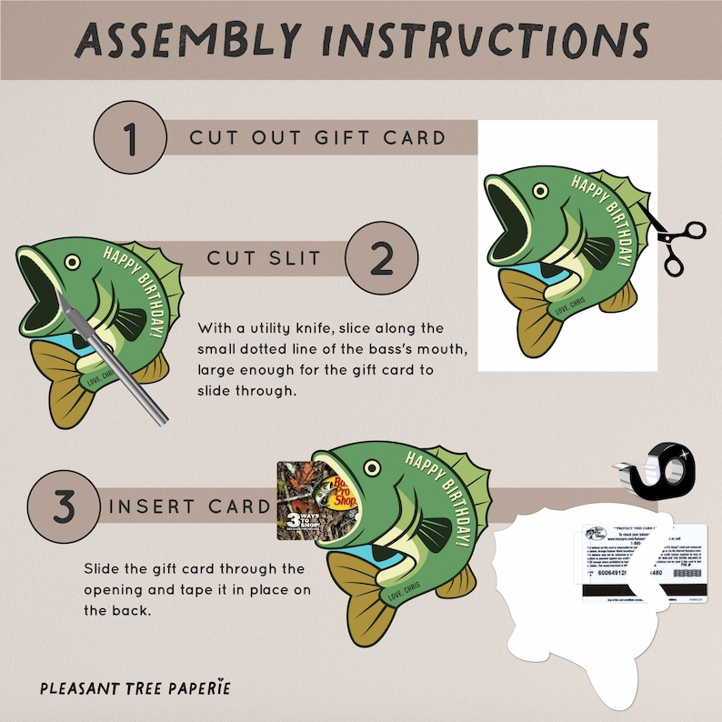 Editable Bass Fish Gift Card Holder Printable Template Birthday Present ...