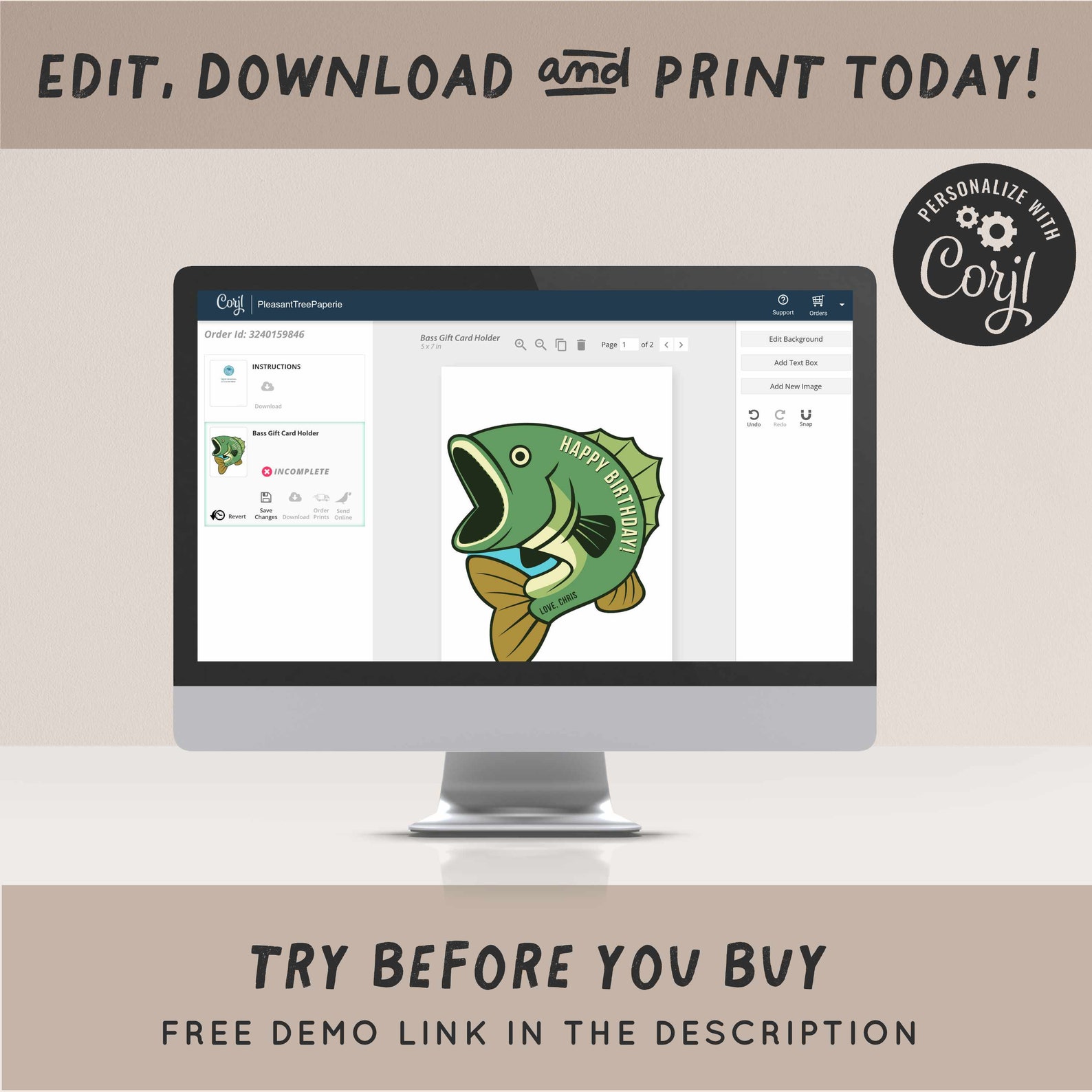 Editable Bass Fish Gift Card Holder Printable Template Birthday Present ...