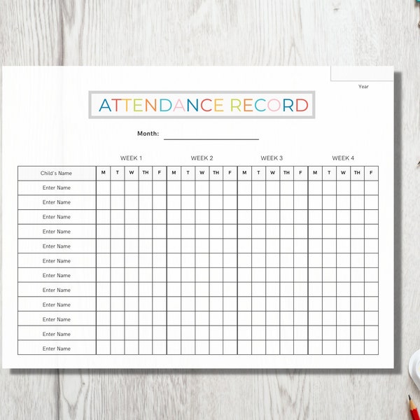Printable Student Attendance Log Book color Version Daycares ...