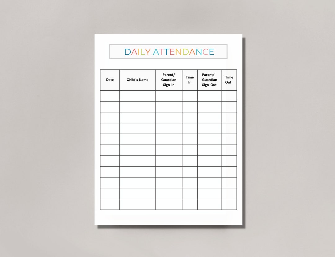 Daily Attendance Sign in Sheet multicolor Version Daycares - Etsy