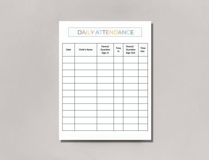Daily Attendance Sign in Sheet (multicolor Version), Daycares ...
