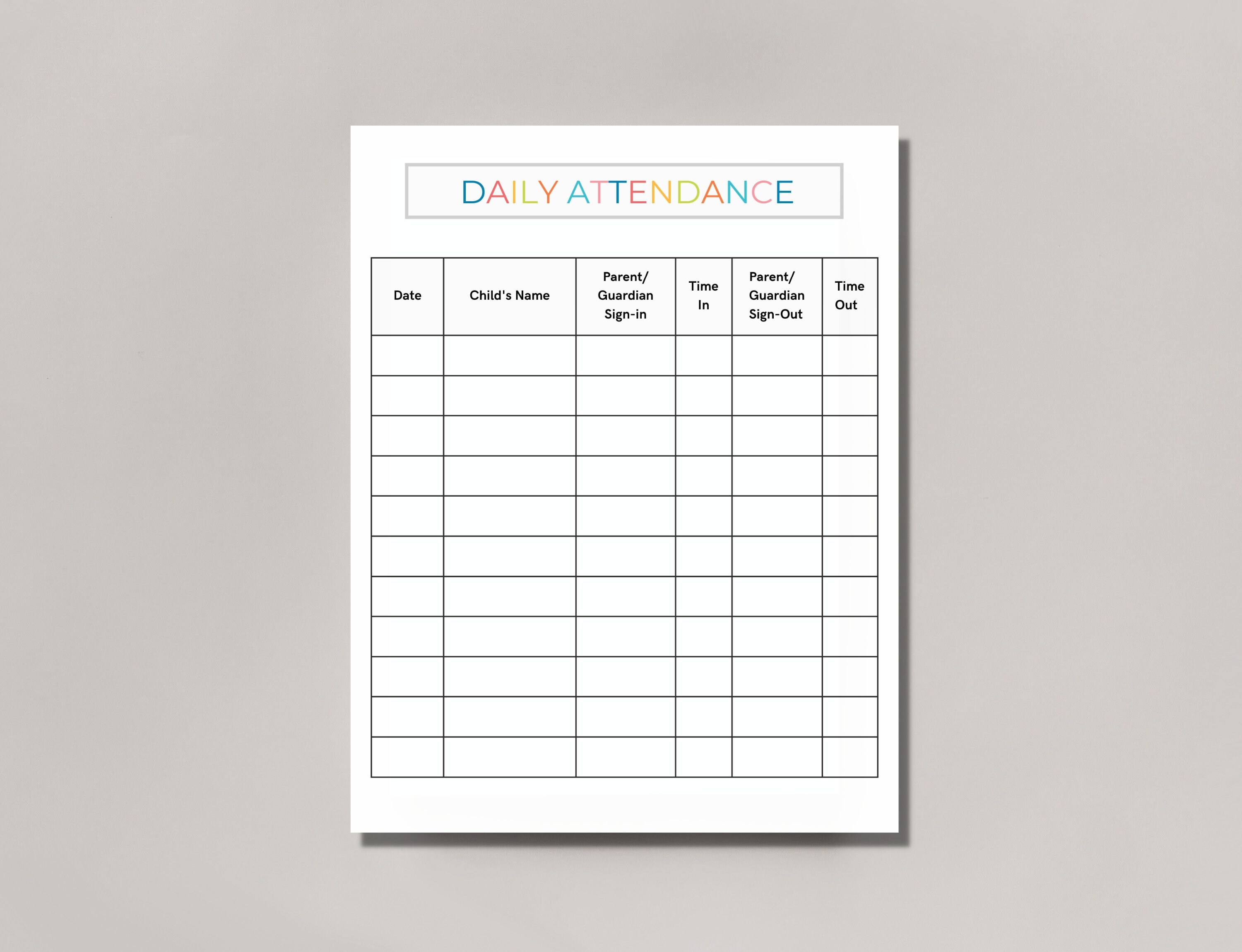 Daily Attendance Sign in Sheet (multicolor Version), Daycares ...