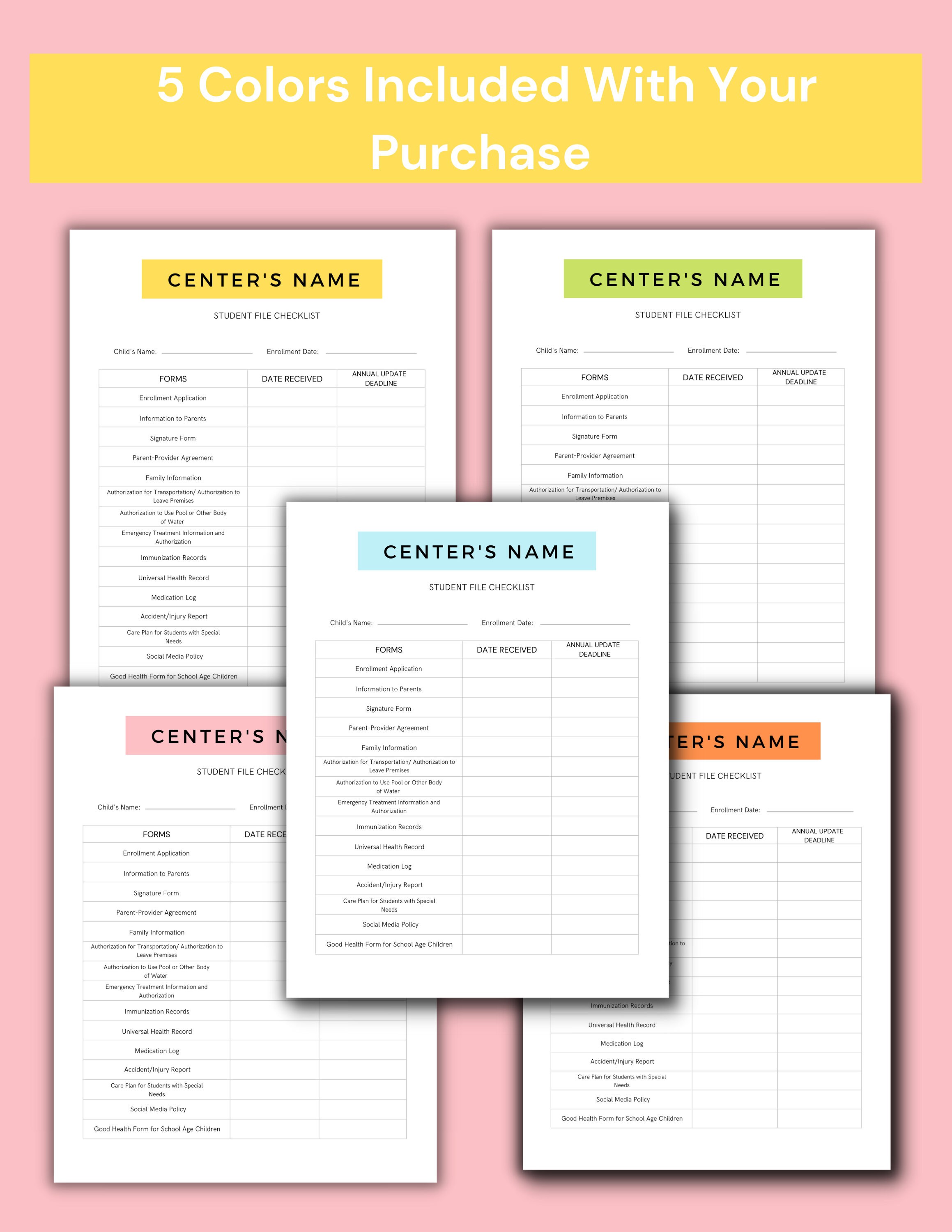 Student File Checklist, Daycare Files, Child Care Document Organization ...